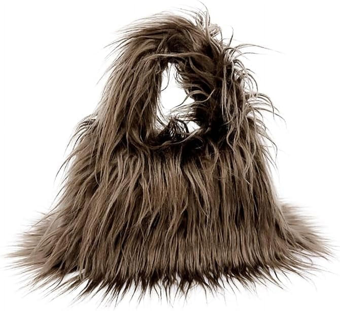 Kukuzhu Fuzzy Tote Bag for Women Furry Long Plush Handbag Small Tote ...