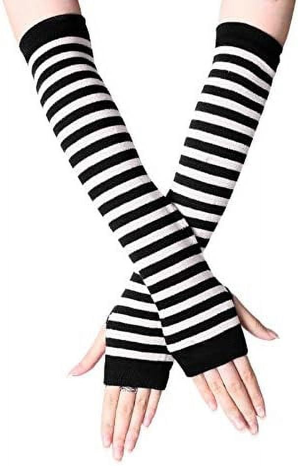 Kukuzhu Goth Striped Gloves Arm Warmers Y2K Harajuku Long Arm Sleeves ...