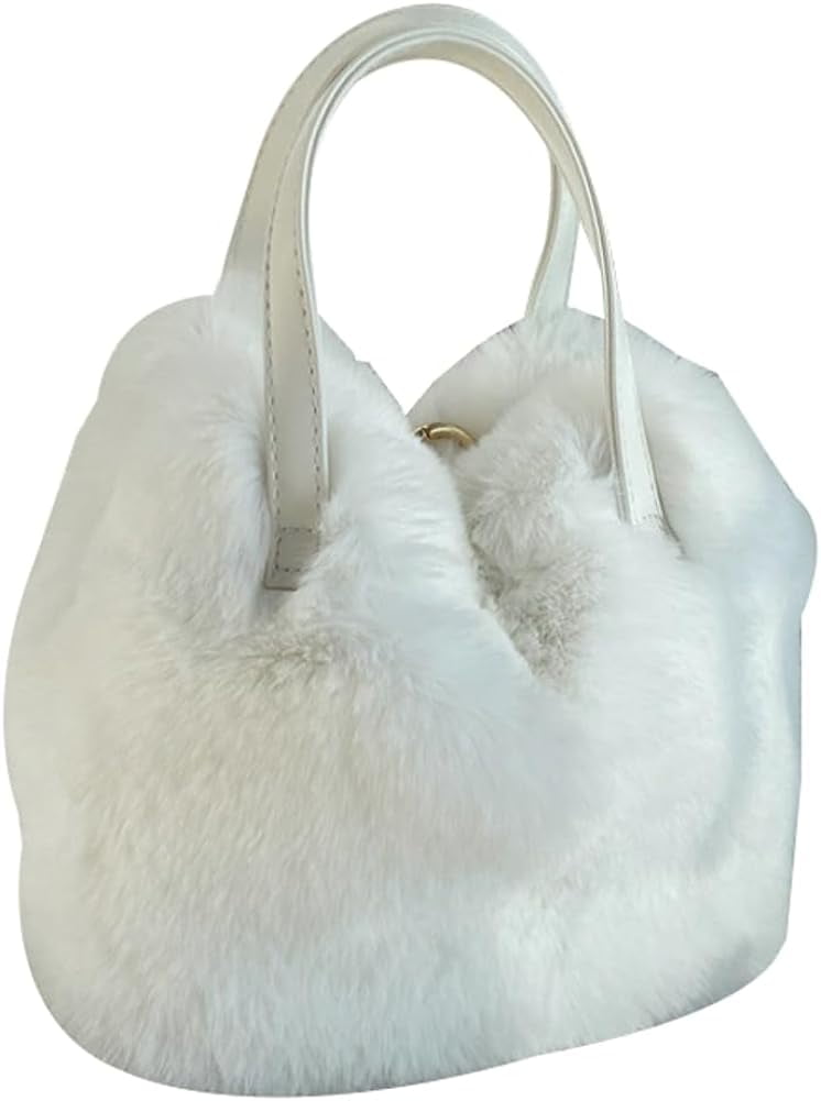 Kukuzhu Hobo Bags For Women Furry Purse Fuzzy Faux Fur Tote Bag Cute