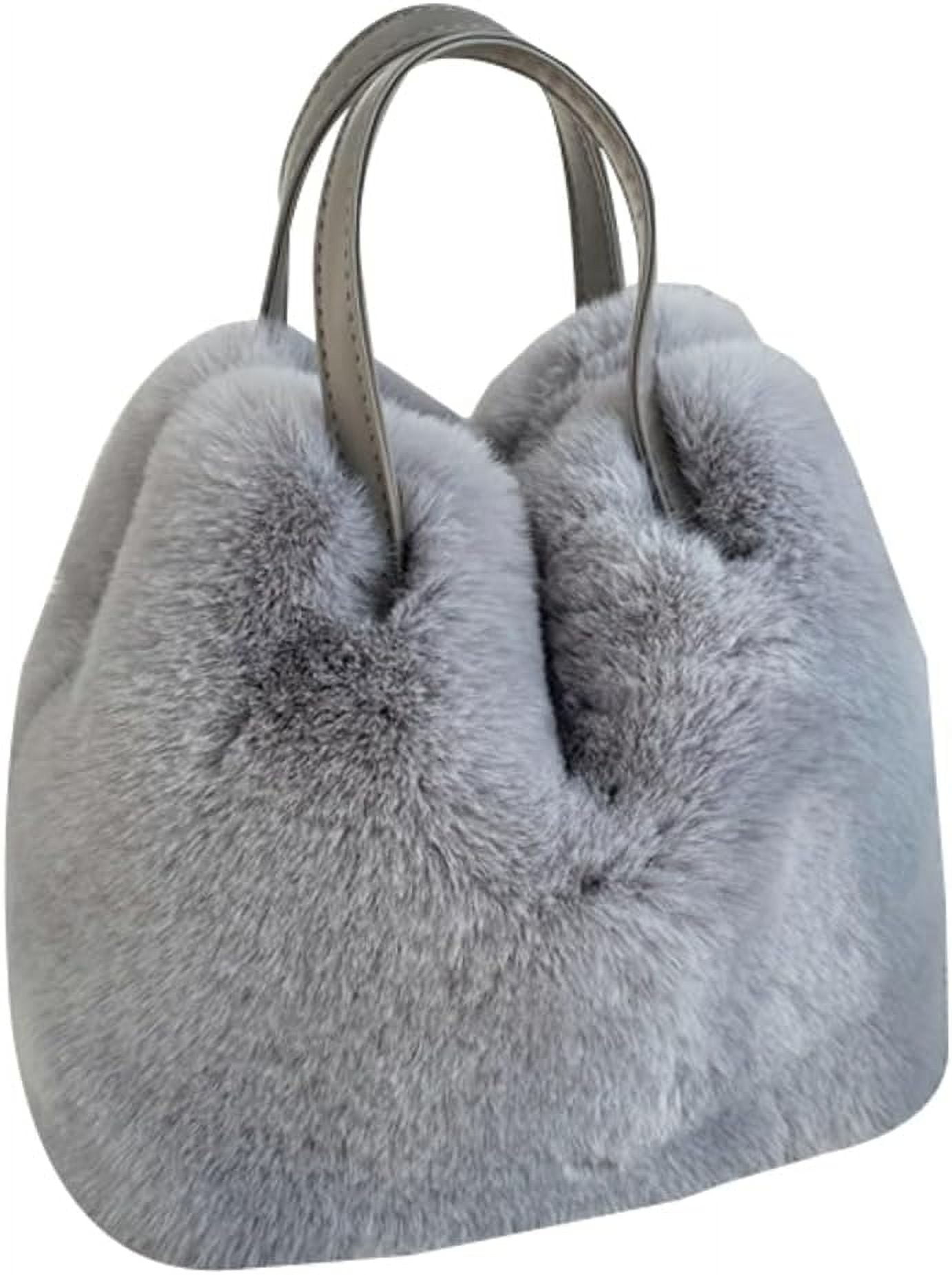 Kukuzhu Hobo Bags for Women Furry Purse Fuzzy Faux Fur Tote Bag Cute ...