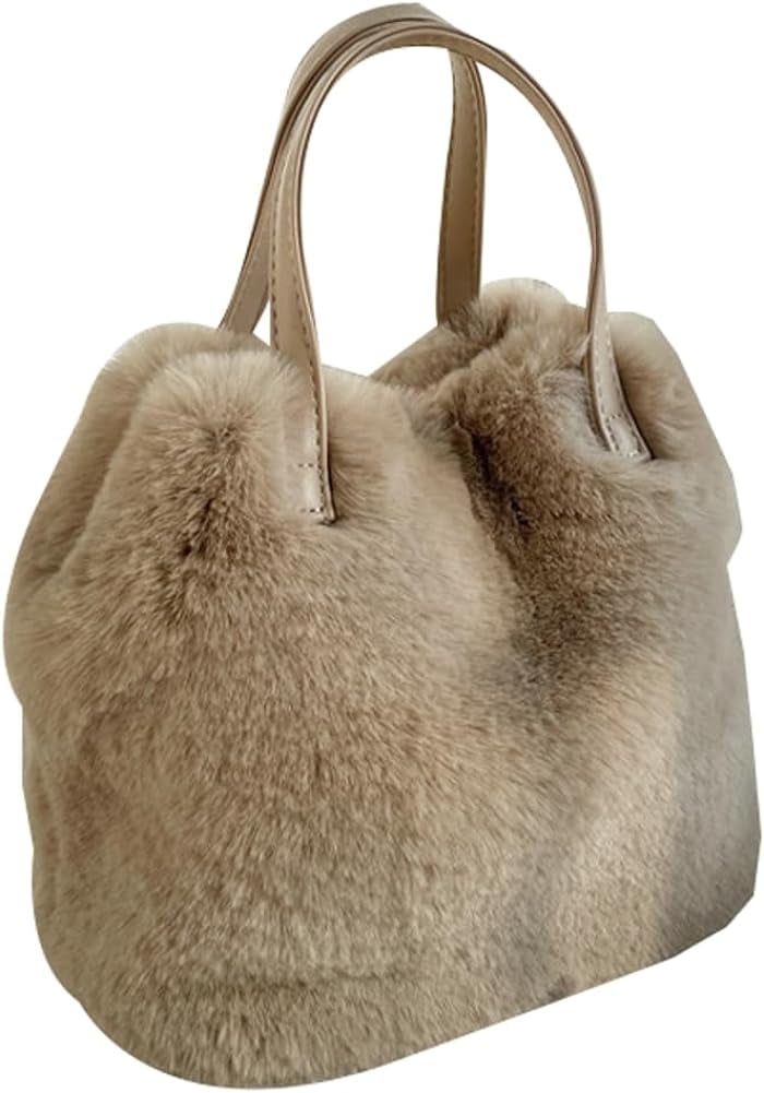 Kukuzhu Hobo Bags for Women Furry Purse Fuzzy Faux Fur Tote Bag Cute ...