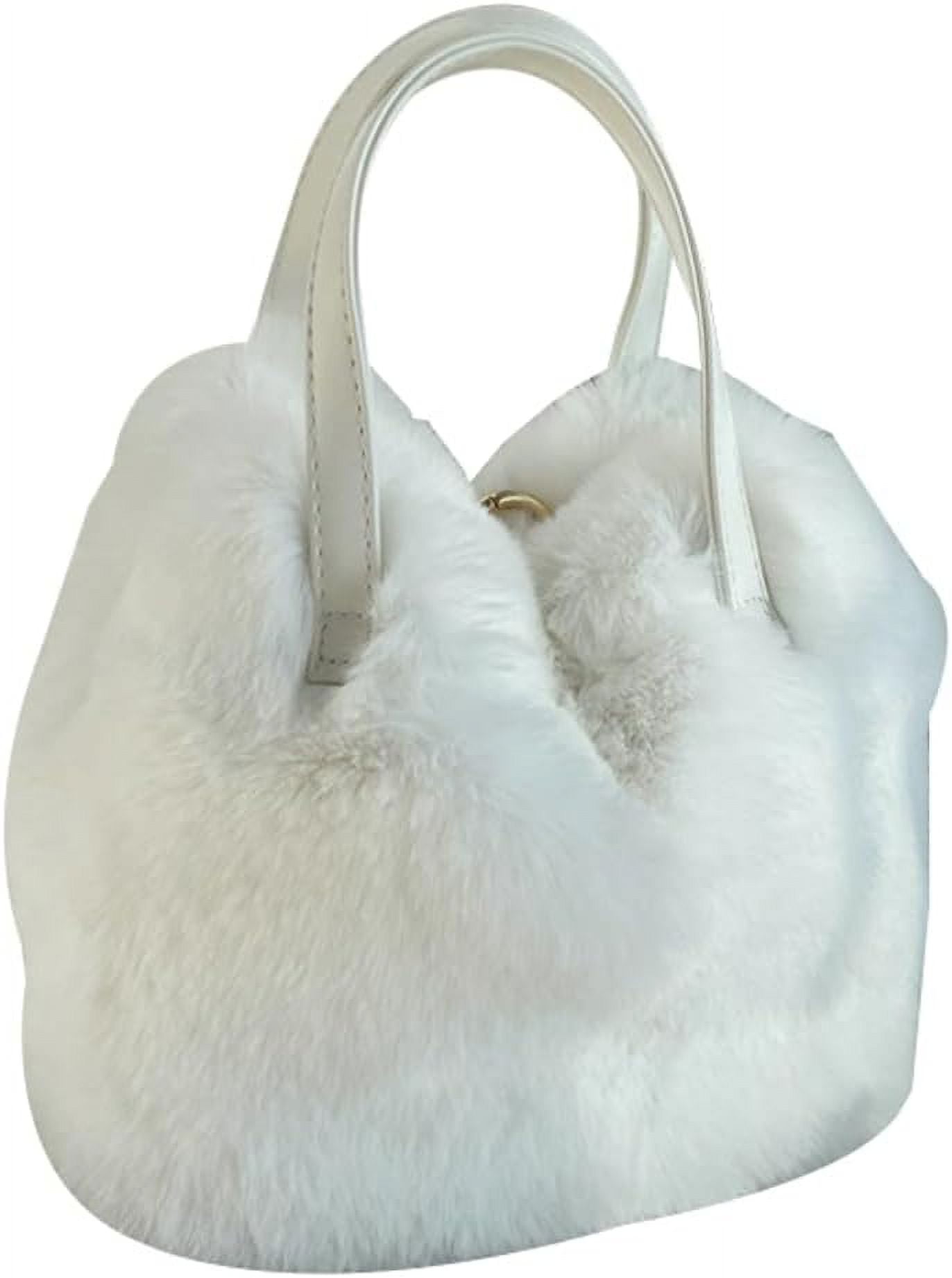 Kukuzhu Hobo Bags for Women Furry Purse Fuzzy Faux Fur Tote Bag Cute ...