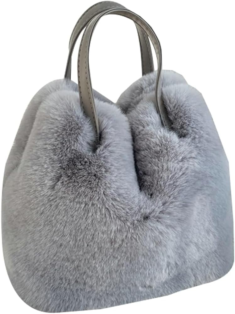 Kukuzhu Hobo Bags for Women Furry Purse Fuzzy Faux Fur Tote Bag Cute ...