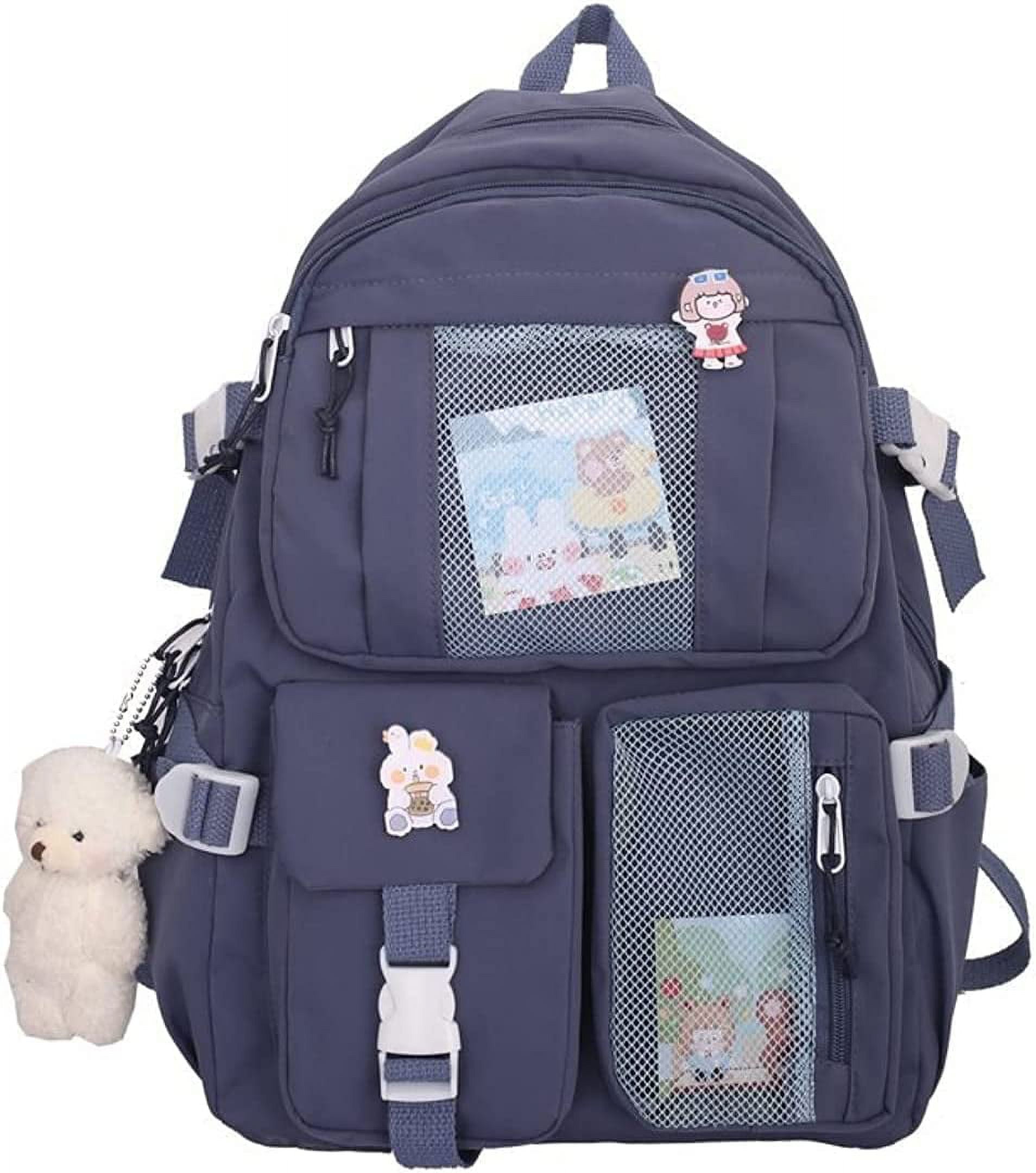 Kukuzhu Kawaii Backpack with Bear Pendant, Canvas Students Schoolbag ...