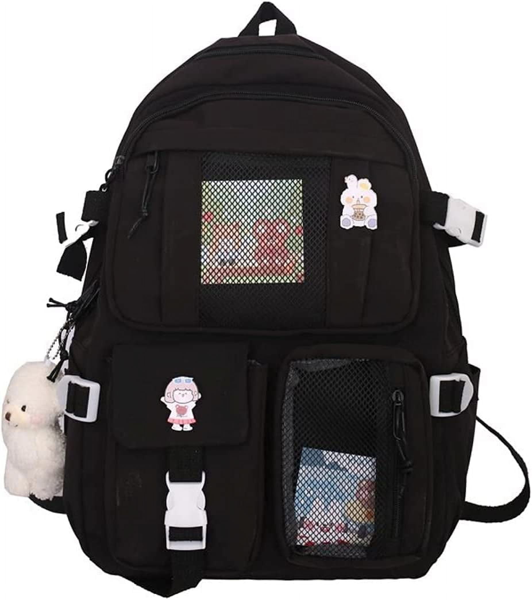 Kukuzhu Kawaii Backpack with Bear Pendant, Canvas Students Schoolbag ...