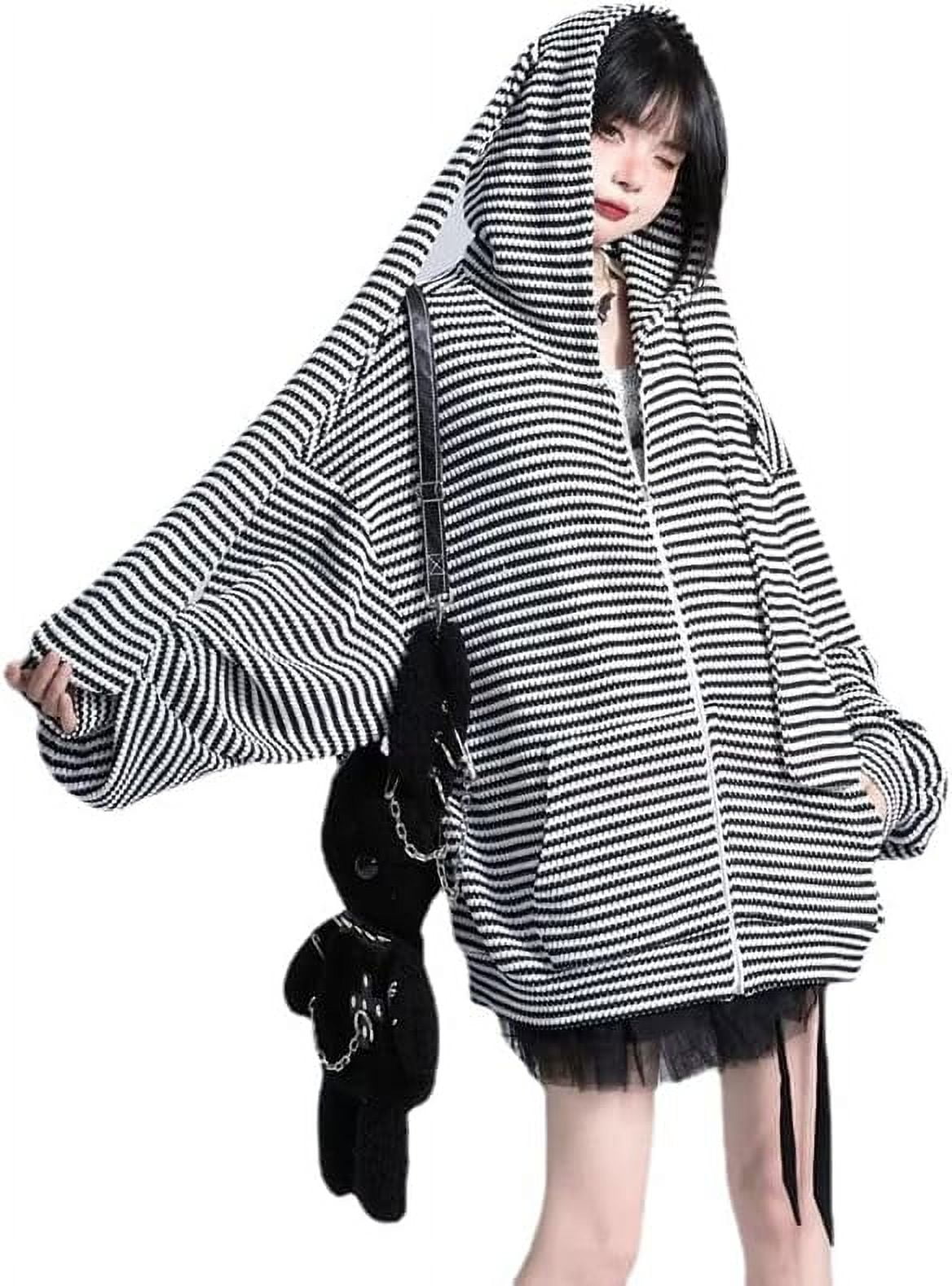 Kukuzhu Kawaii Bunny Ear Hoodie Harajuku Cute Oversized Hoodies Striped ...