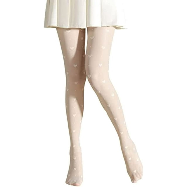 Kukuzhu Kawaii Heart Patterned Tights Y2K Semi Sheer High Waist ...