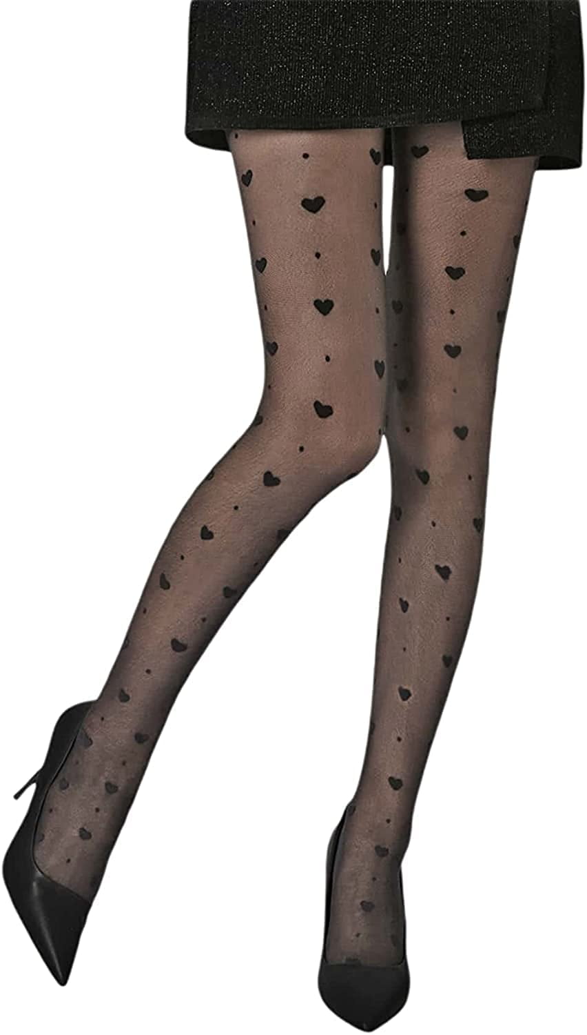 Kukuzhu Kawaii Heart Patterned Tights Y2K Semi Sheer High Waist ...