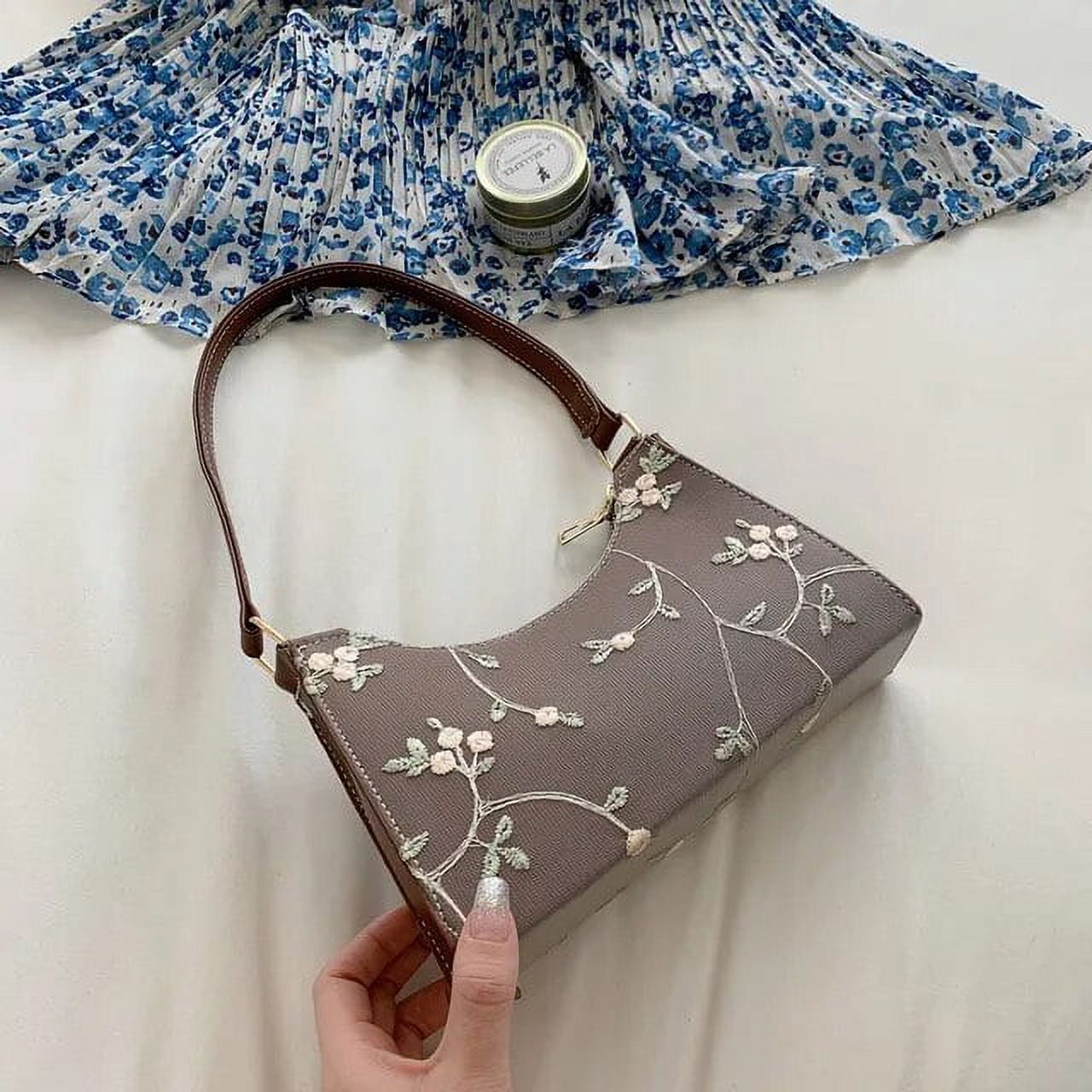 Kukuzhu Lace Floral Stitching Shoulder Bag for Women Soft PU Leather ...