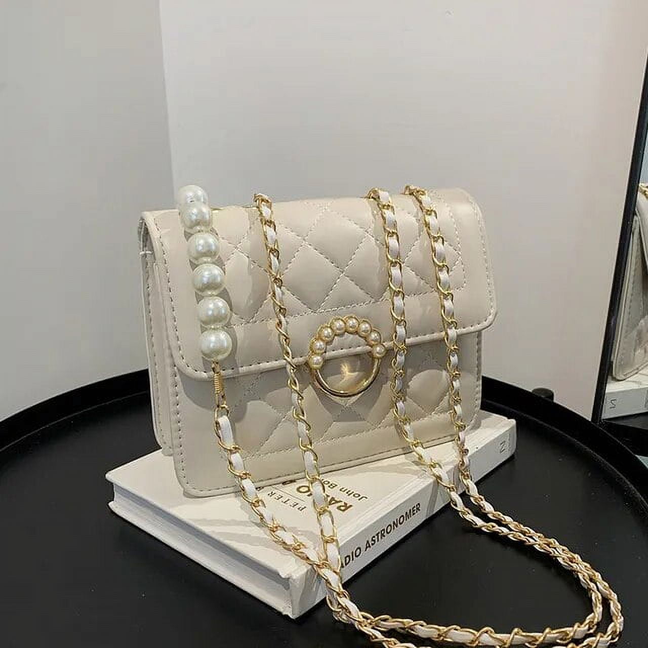 Kukuzhu Ladies Crossbody Bag Square Pearl Chain Rhombus Bag Female New ...