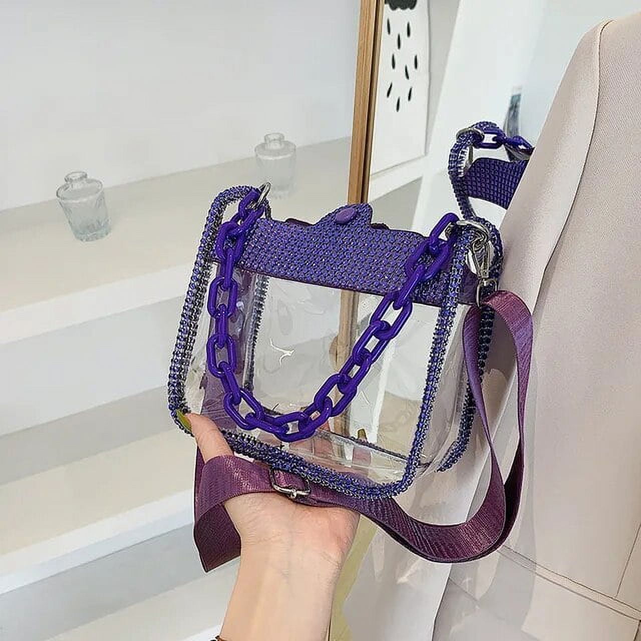 Kukuzhu PVC Transparent Shoulder Crossbody Bag Rhinestone Thick Chain ...