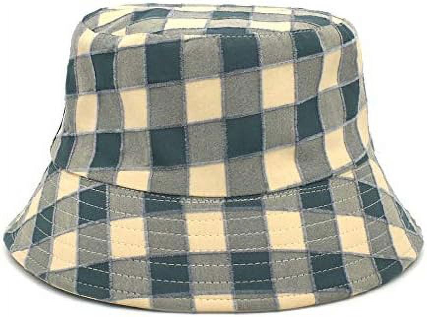 Kukuzhu Plaid Bucket Hats Women Men Reversible Summer Fisherman Cap ...