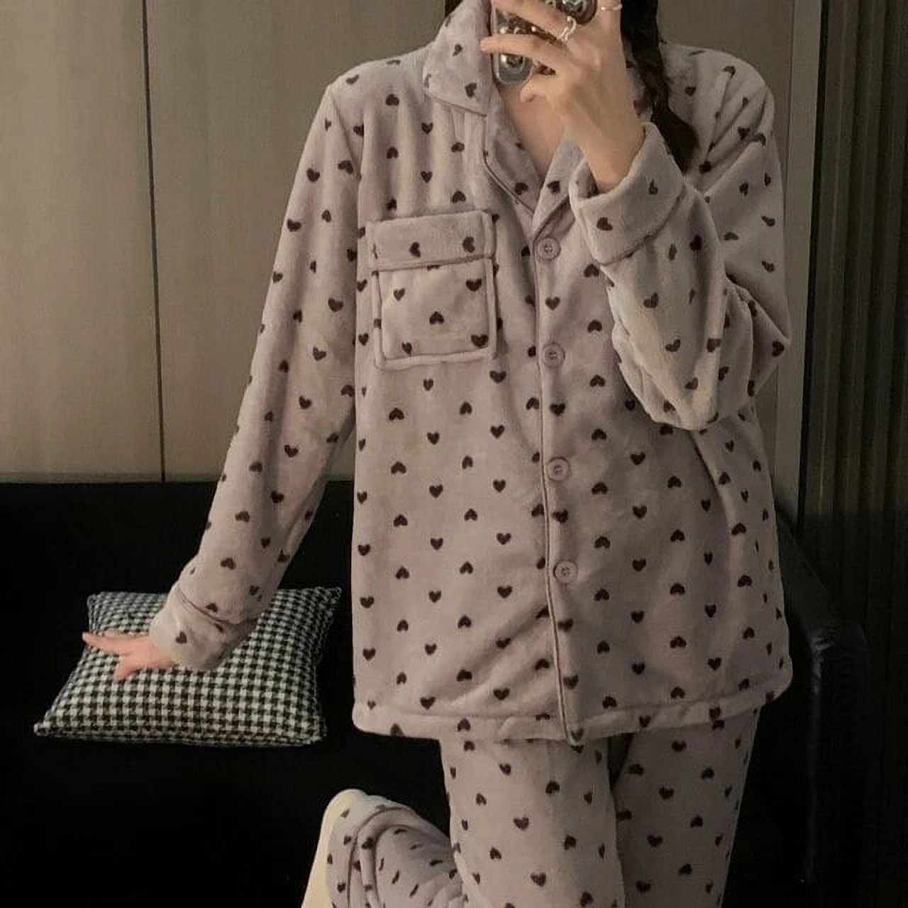 Kukuzhu Plus Size New Winter Womens Flannel Pajama Suit Coral Velvet