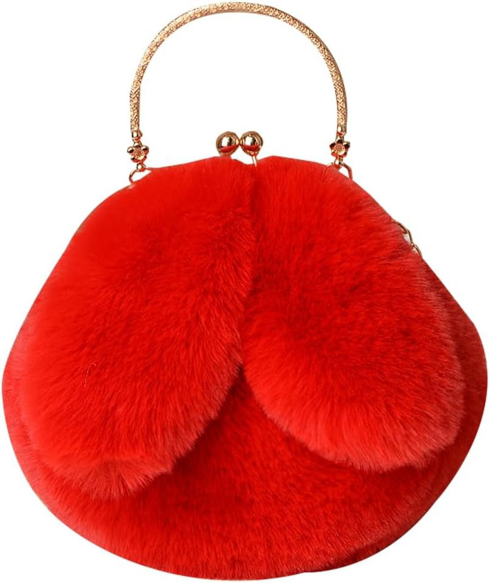 Kukuzhu Rabbit Furry Purse for Women Fuzzy Faux Fur Tote Handbag Cute ...