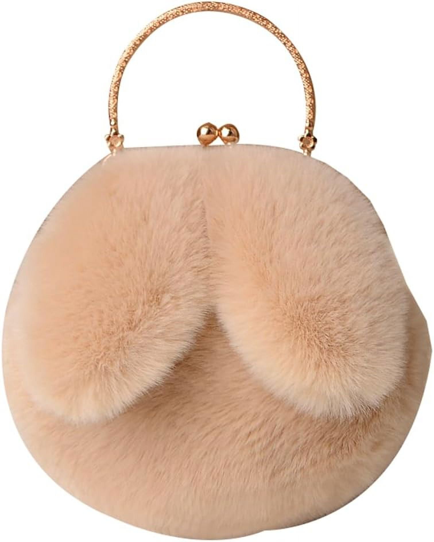 Kukuzhu Rabbit Furry Purse for Women Fuzzy Faux Fur Tote Handbag Cute ...