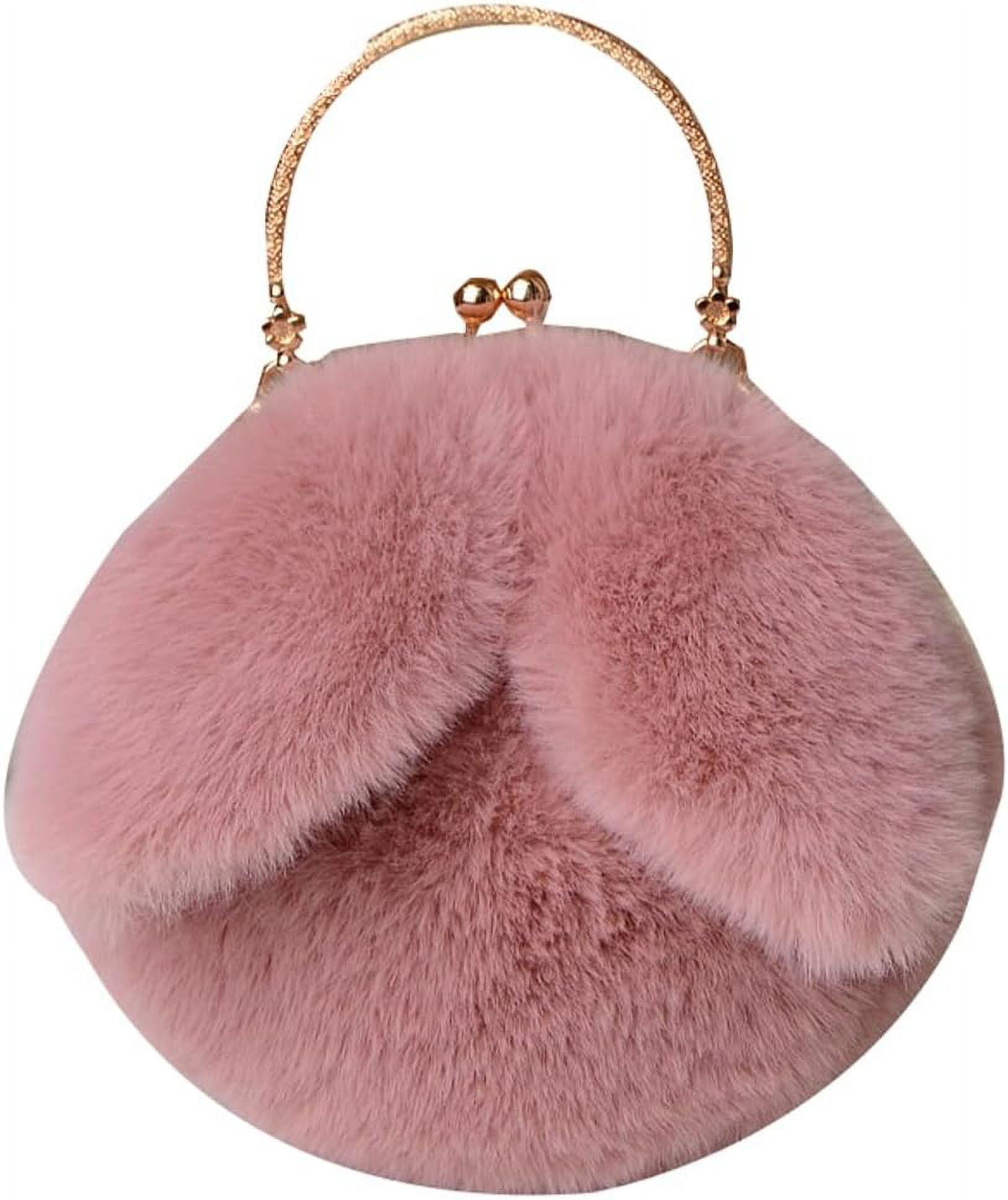Kukuzhu Rabbit Furry Purse for Women Fuzzy Faux Fur Tote Handbag Cute ...