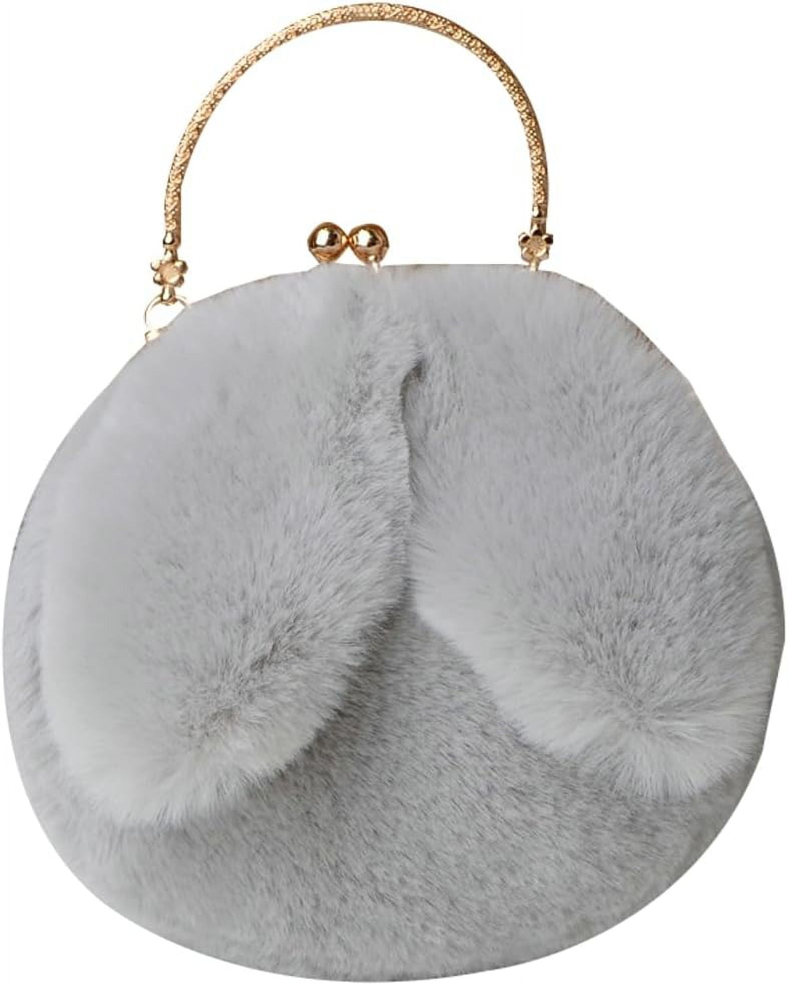 Kukuzhu Rabbit Furry Purse For Women Fuzzy Faux Fur Tote Handbag Cute
