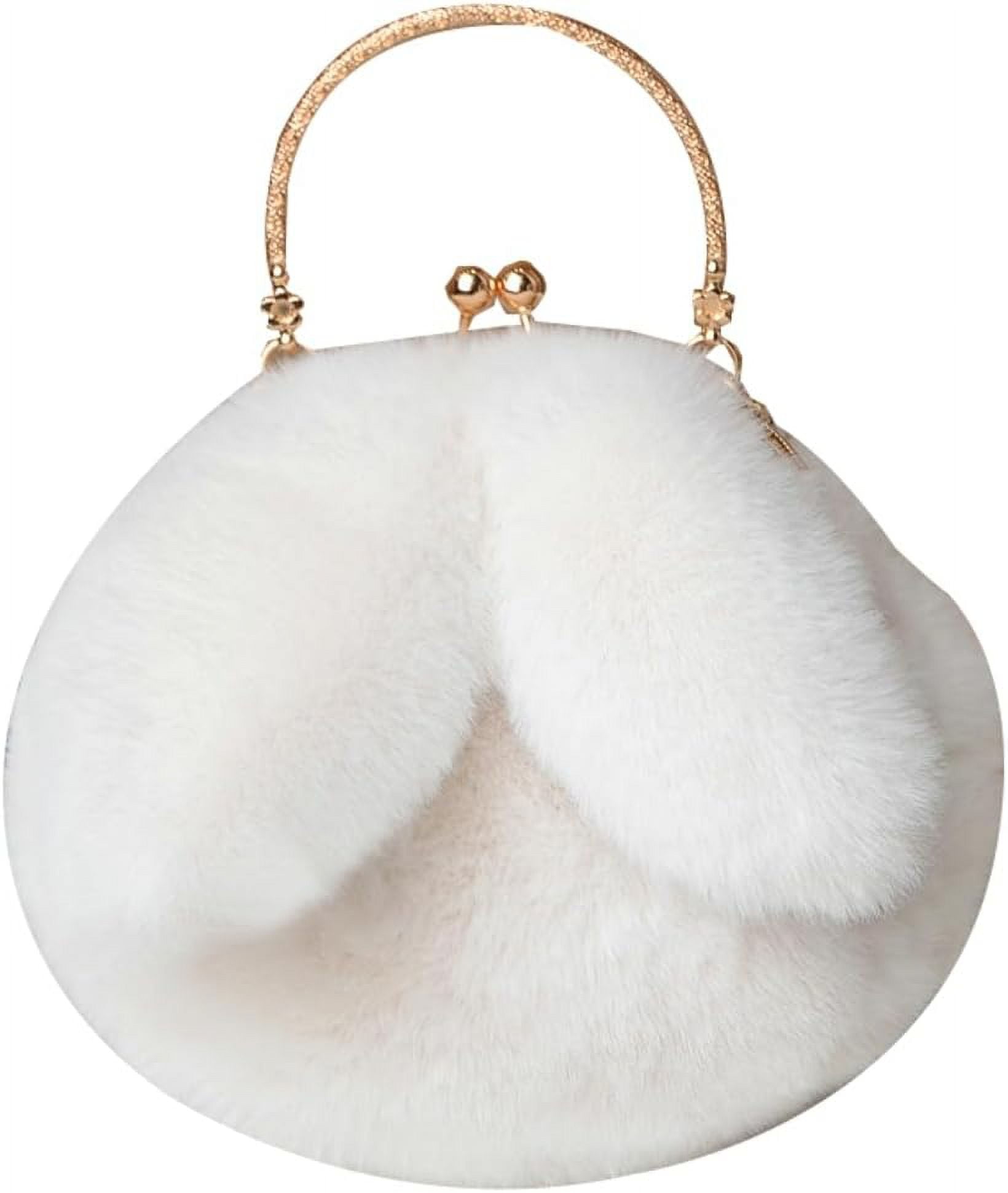 Kukuzhu Rabbit Furry Purse for Women Fuzzy Faux Fur Tote Handbag Cute ...