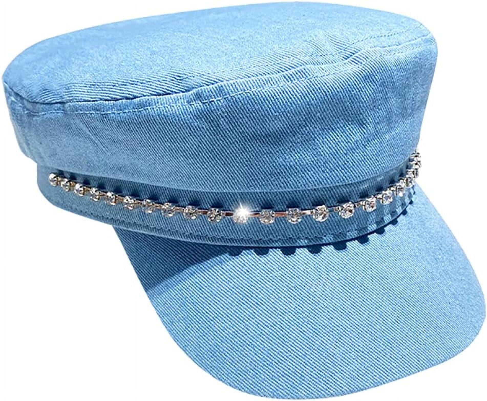 Kukuzhu Retro Denim Fiddler Cap Newsboy Hats with Rhinestone Chain ...