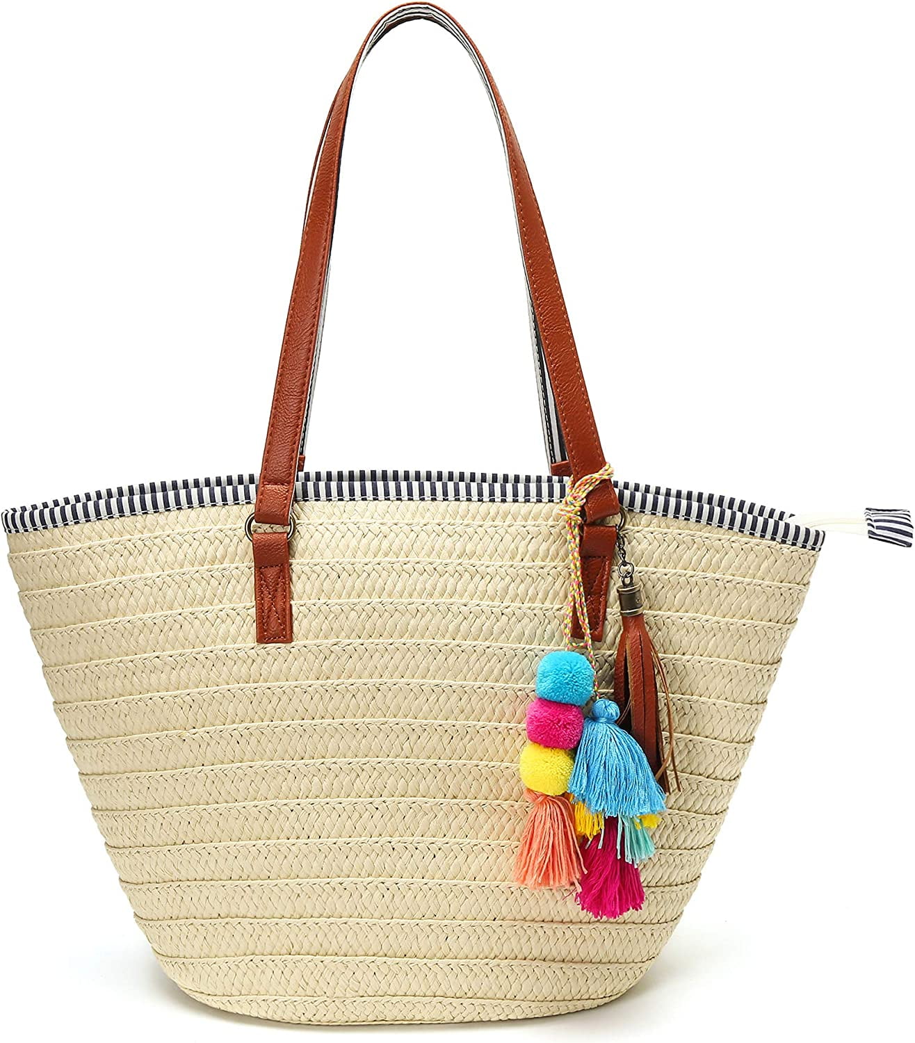 Kukuzhu Straw Beach Bag Large Woven Straw Bag Handbag Women's Woven ...