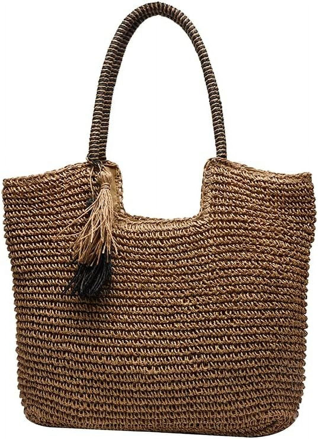 Kukuzhu Straw Beach Bag, Summer Woven Tote Bag with Tassels Large ...