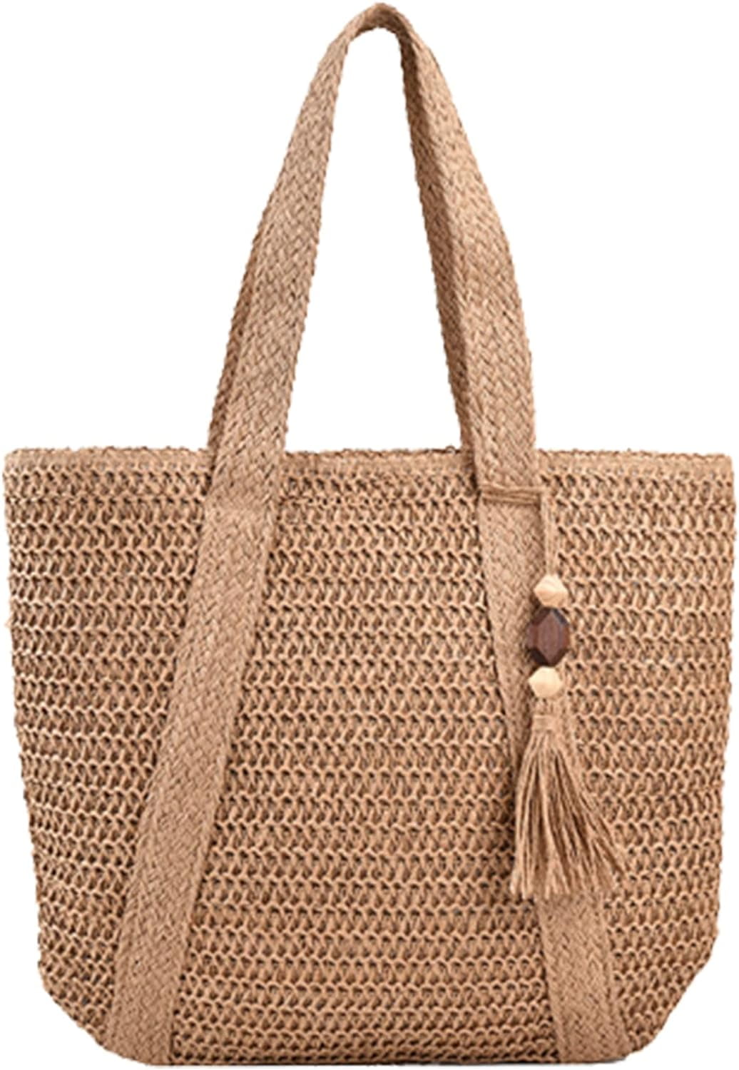 Kukuzhu Straw Beach Bag, Summer Woven Tote Bag with Tassels, Large ...