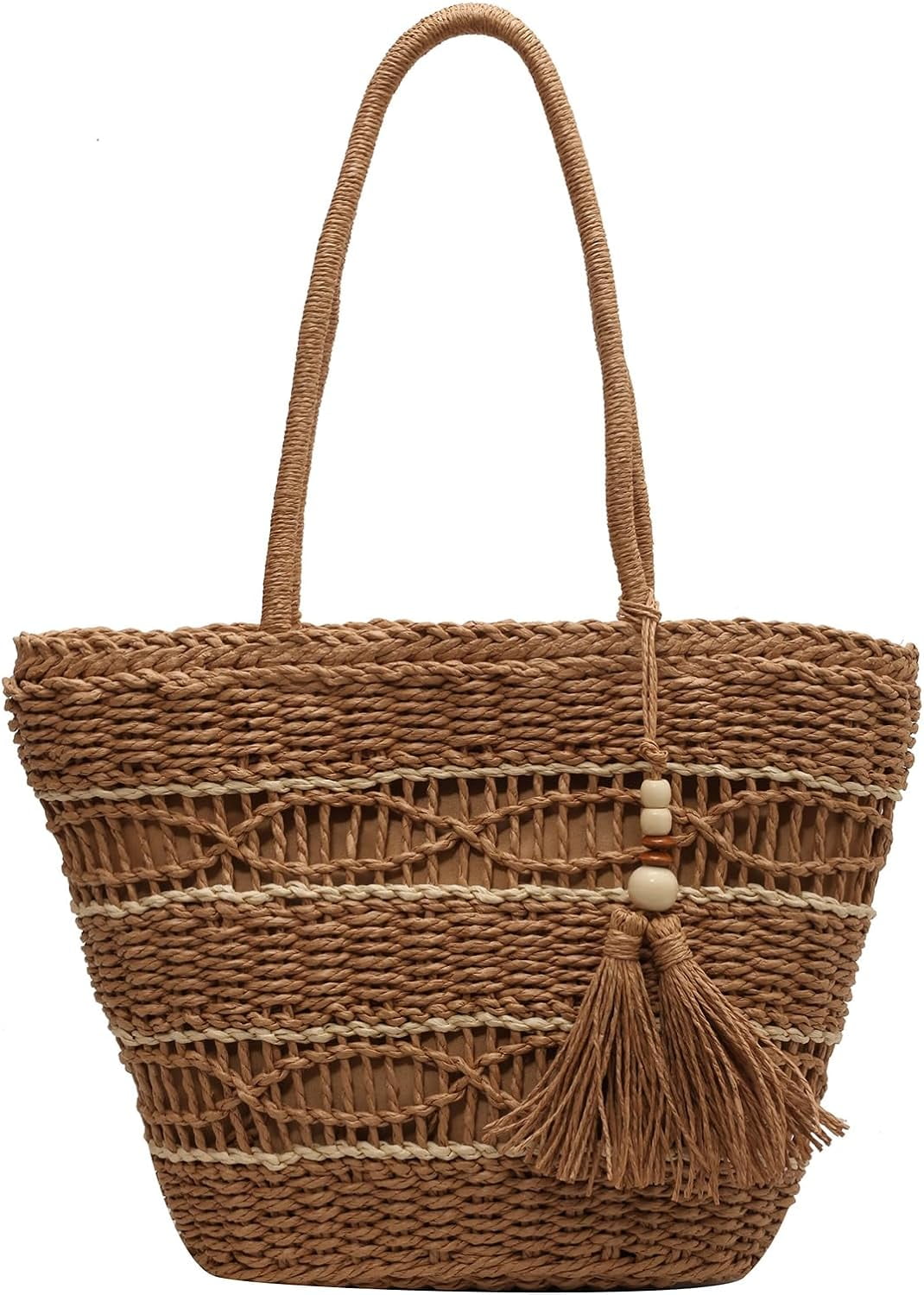 Kukuzhu Straw Beach Bag, Summer Woven Tote Bag with Tassels Shoulder ...