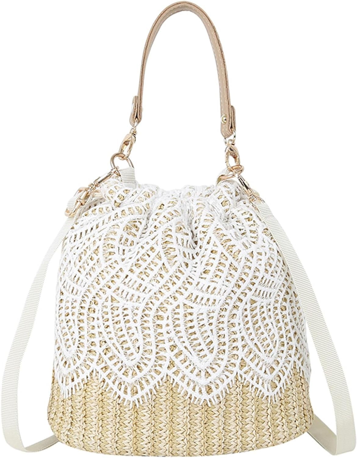 Kukuzhu Straw Bucket Bag for Women, Summer Straw Beach Bag Woven Bucket ...