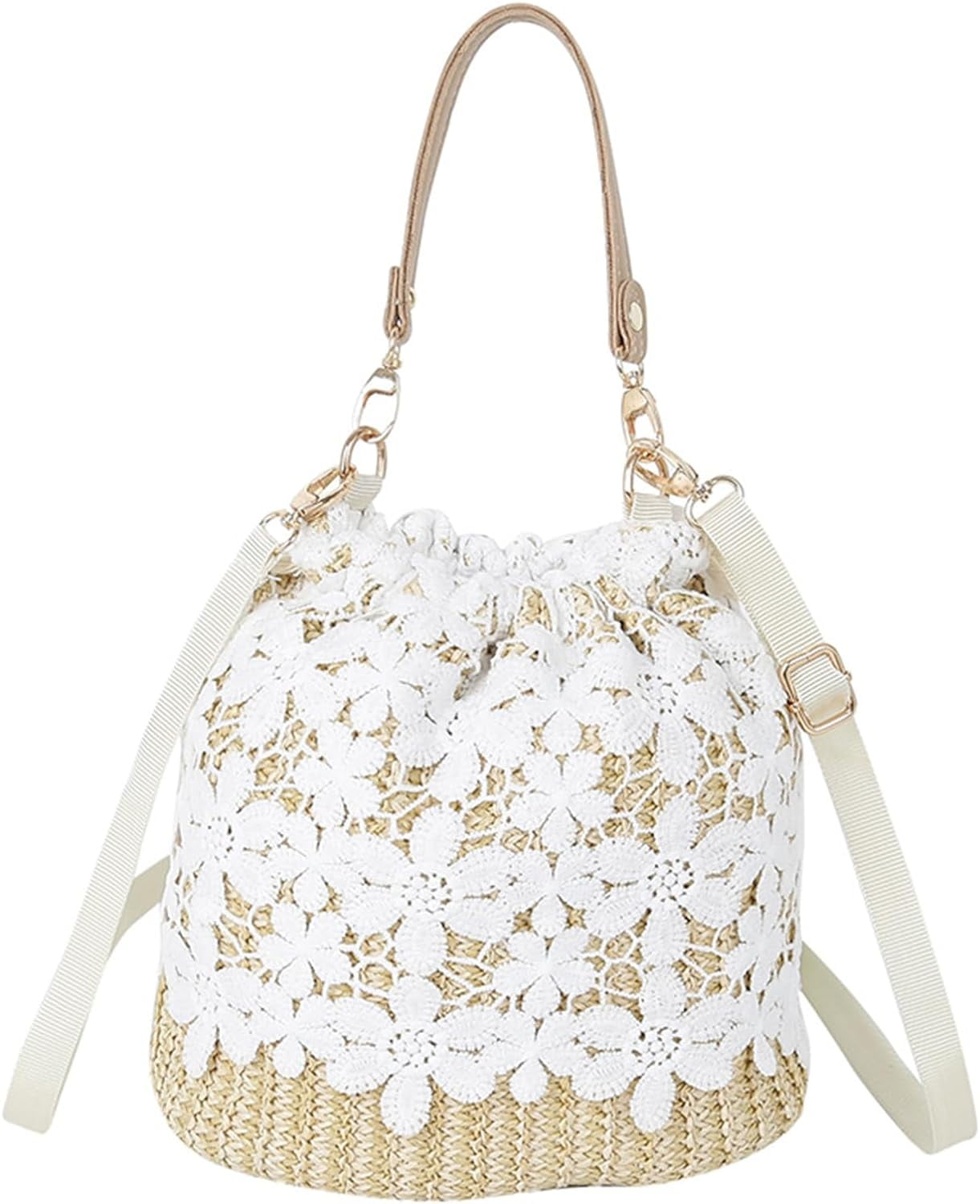 Kukuzhu Straw Bucket Bag for Women, Summer Straw Beach Bag Woven Bucket ...