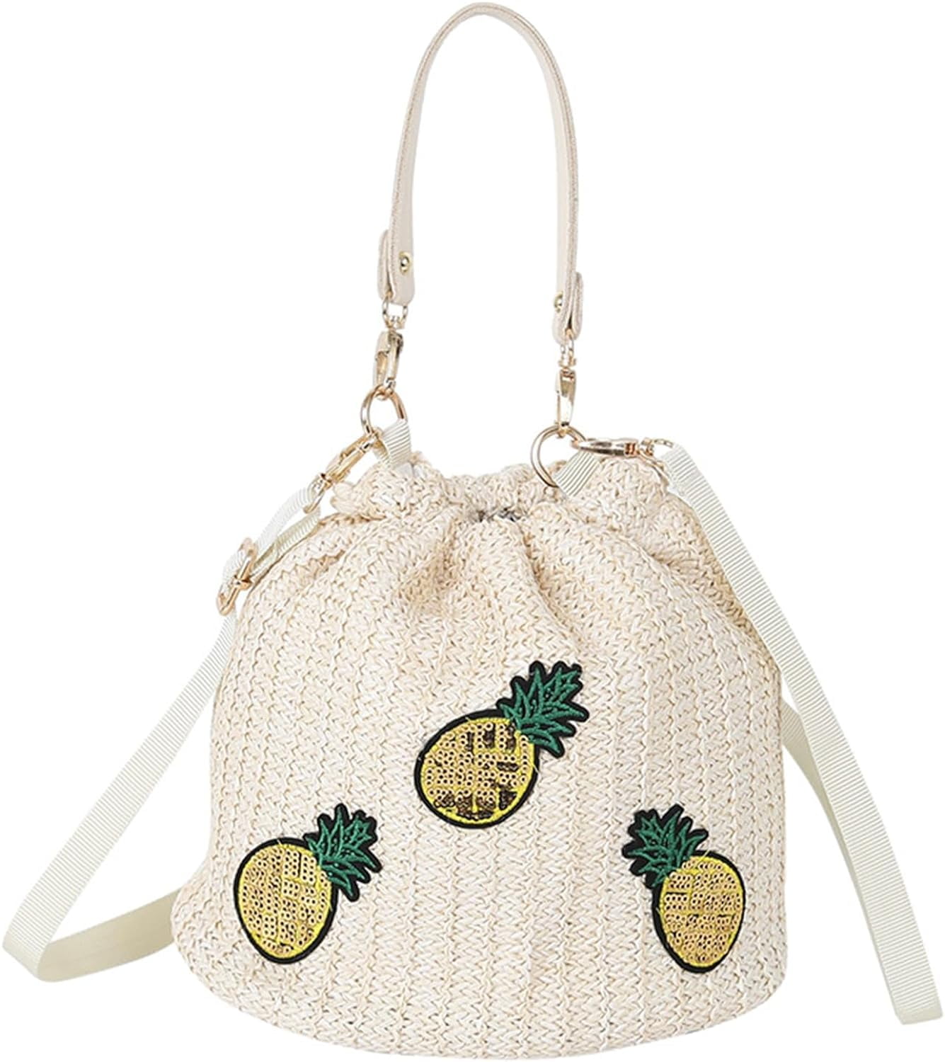 Kukuzhu Straw Bucket Bag for Women, Summer Straw Beach Bag Woven Bucket ...