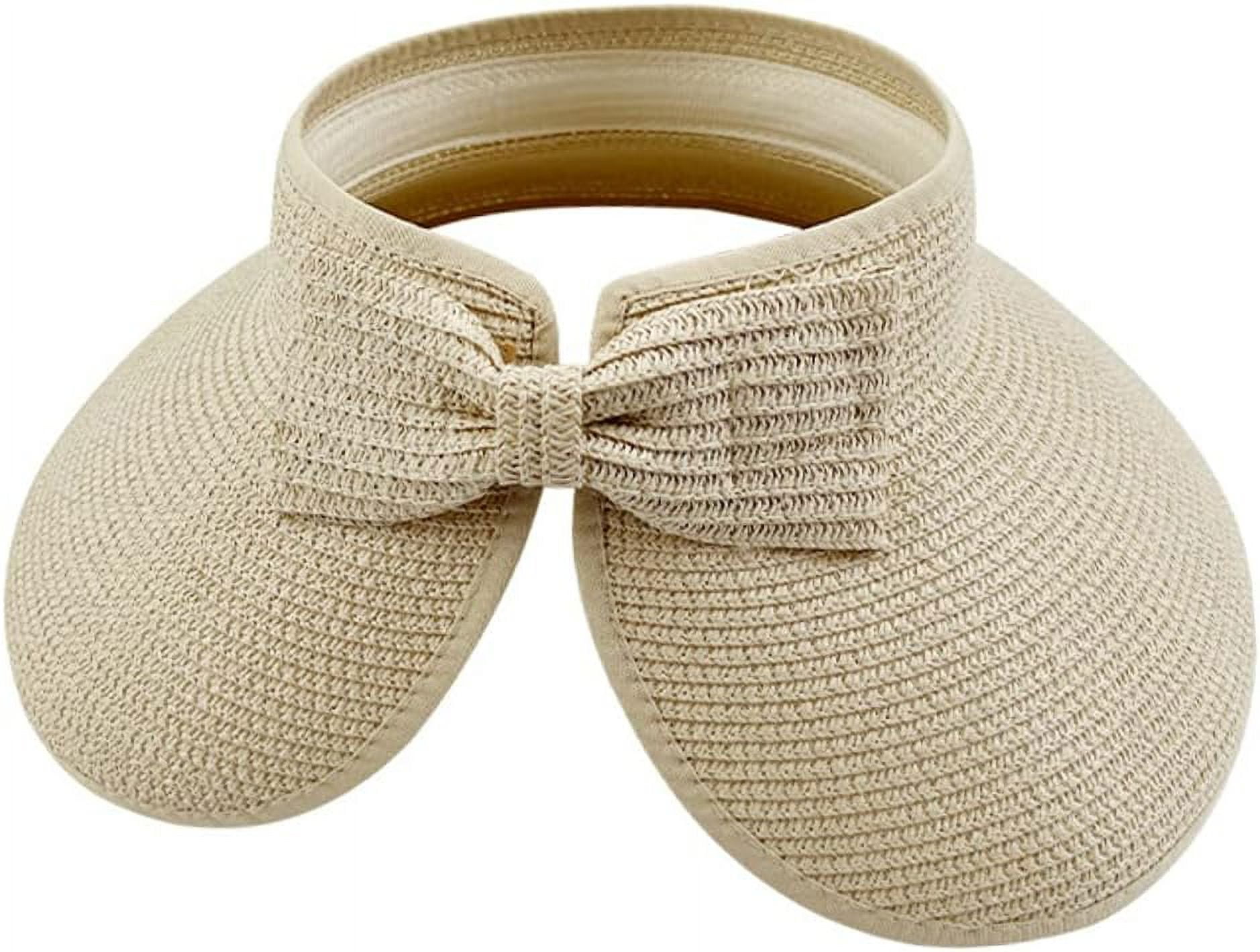 Kukuzhu Straw Sun Hat Women Wide Brim Visor UV Protection Chic Bowtie ...