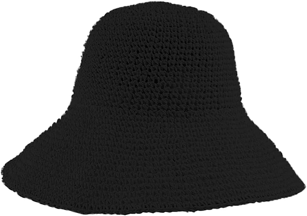 Kukuzhu Straw Sun Hat Woven Wide Brim Foldable Bucket Beach Hat Uv