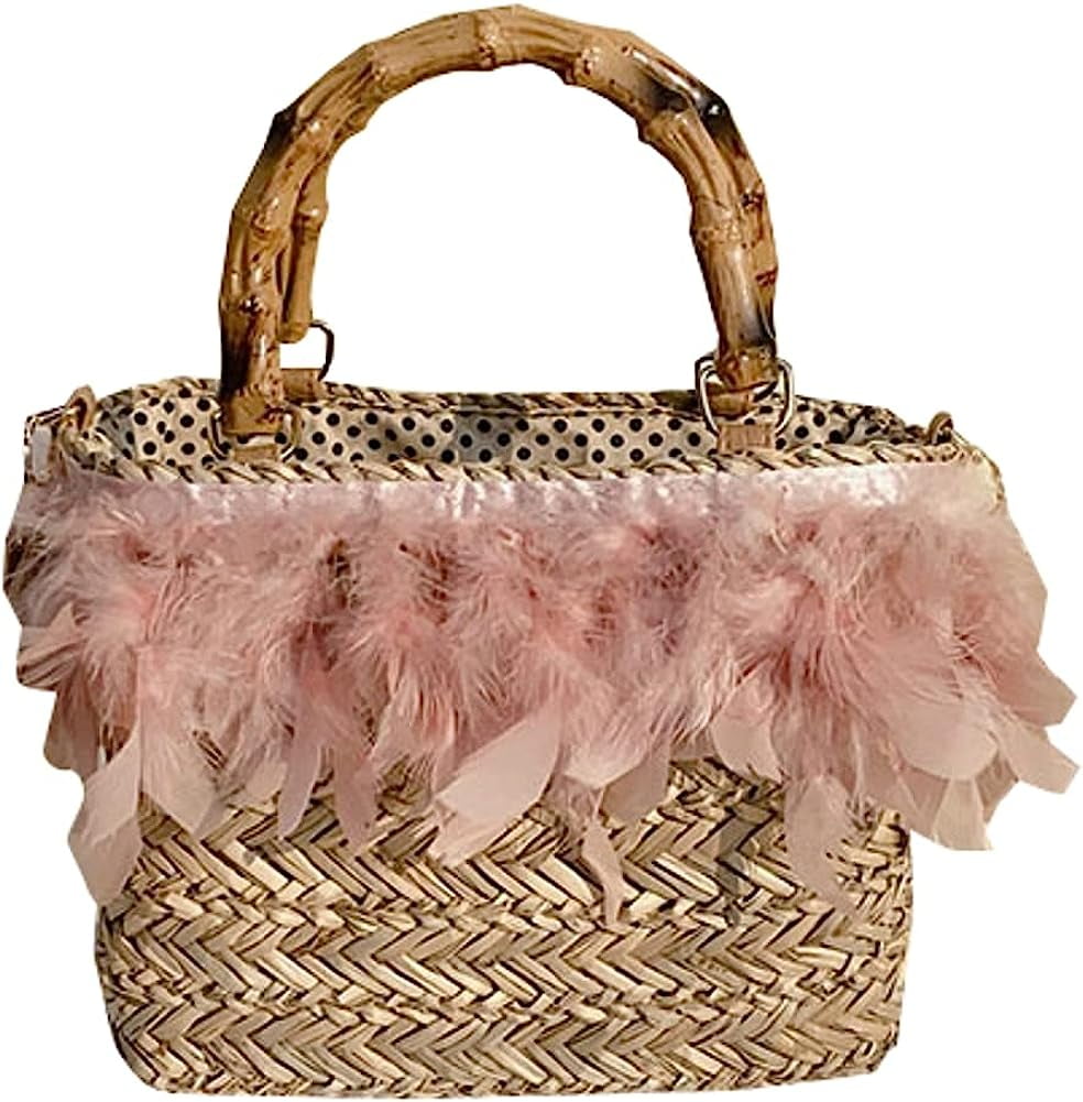Kukuzhu Straw Tote Bag for Women Feather Woven Shoulder Bag Hobo Bag ...