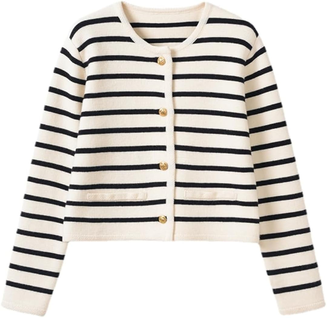 Kukuzhu Striped Cardigans for Women Tweed Jacket Women Stripe Sweater ...