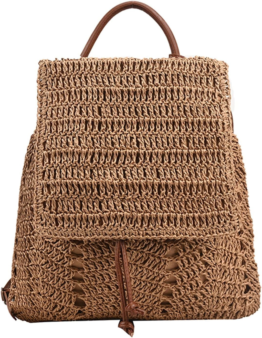 Kukuzhu Summer Handmade Woven Crochet Straw Backpack Flap Drawstring ...