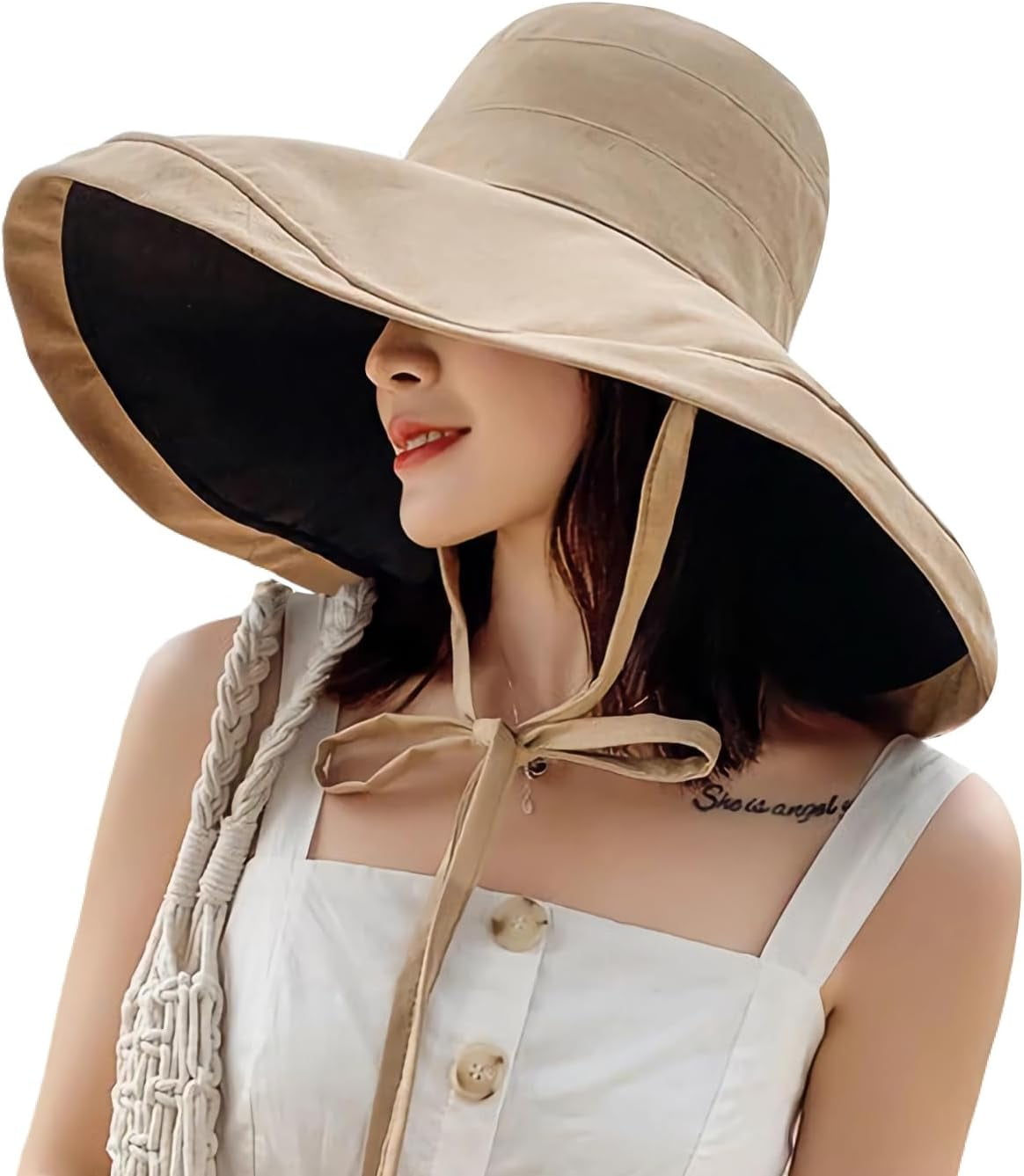 Kukuzhu Super Wide Brim Women Sun Hat Cotton Floppy Packable Reversible Wired Edge Hats UV ...