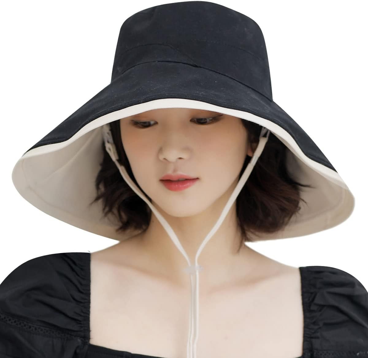Kukuzhu Super Wide Brim Women Sun Hat Cotton Floppy Packable Reversible ...