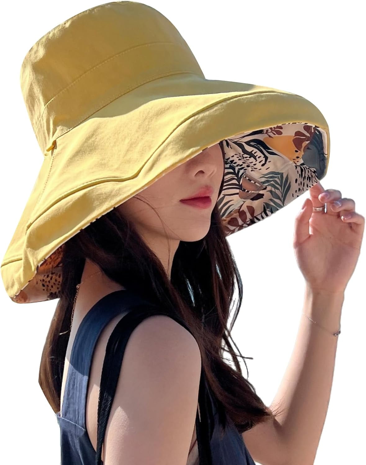 Kukuzhu Super Wide Brim Women Sun Hat Cotton Floppy Packable Reversible Wired Edge Hats UV ...