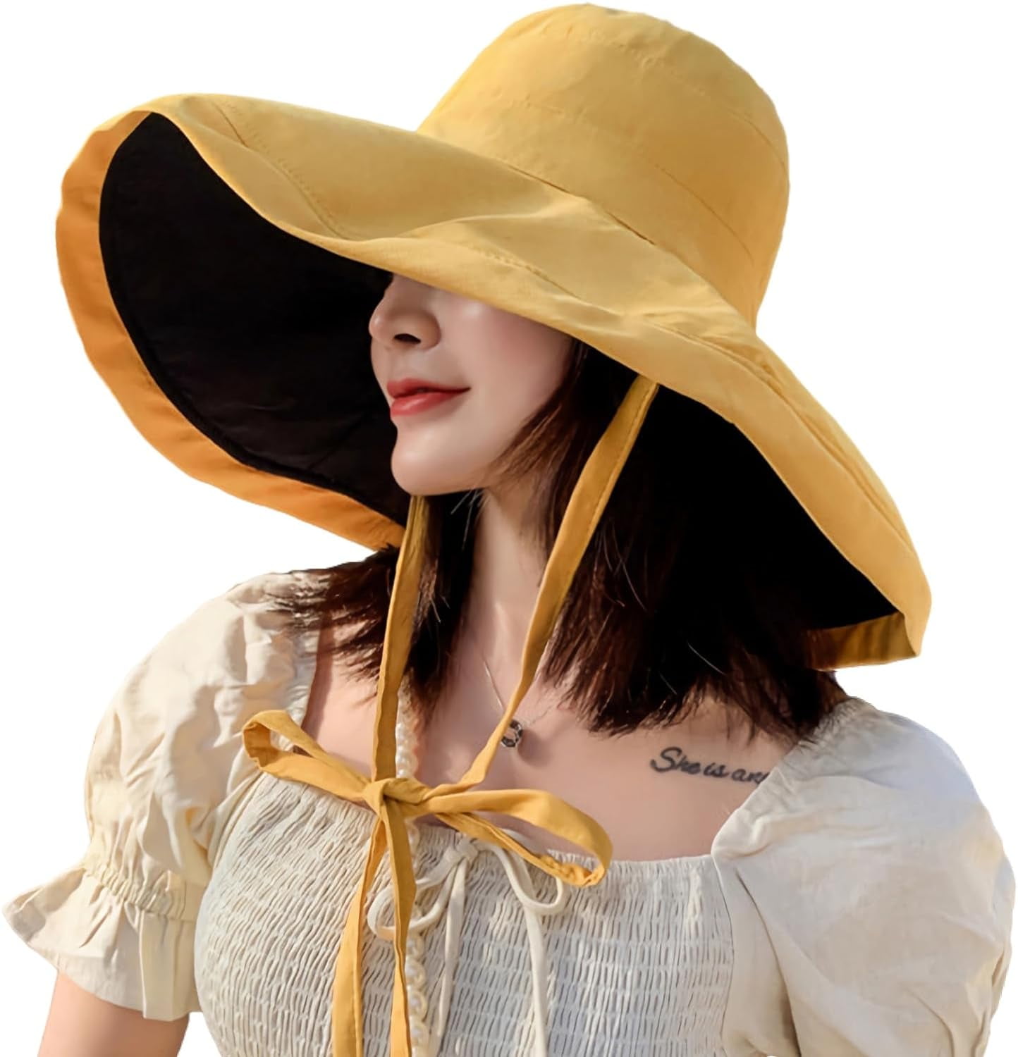 Kukuzhu Super Wide Brim Women Sun Hat Cotton Floppy Packable Reversible ...