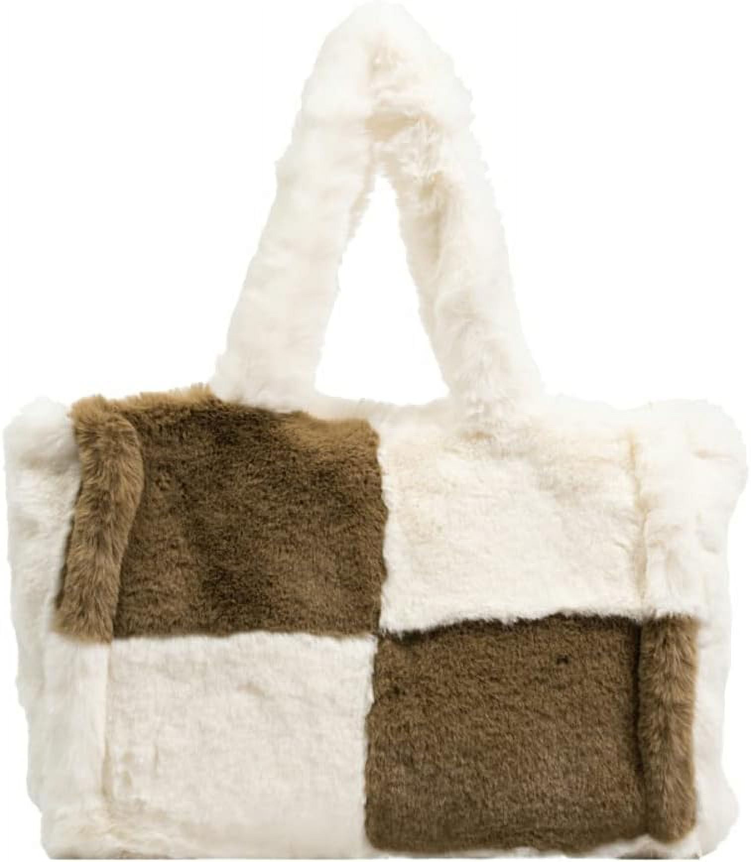 Kukuzhu Tote Bag Women Cozy Fluffy Faux Fur Plush Handbag Casual Soft ...