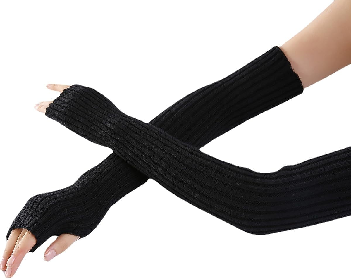 Kukuzhu Vintage Arm Sleeves for Women Rib Knit Arm Warmers Y2K ...