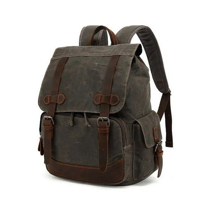 Kukuzhu Vintage Canvas Backpack for Men Leather Knapsack Men Travel ...
