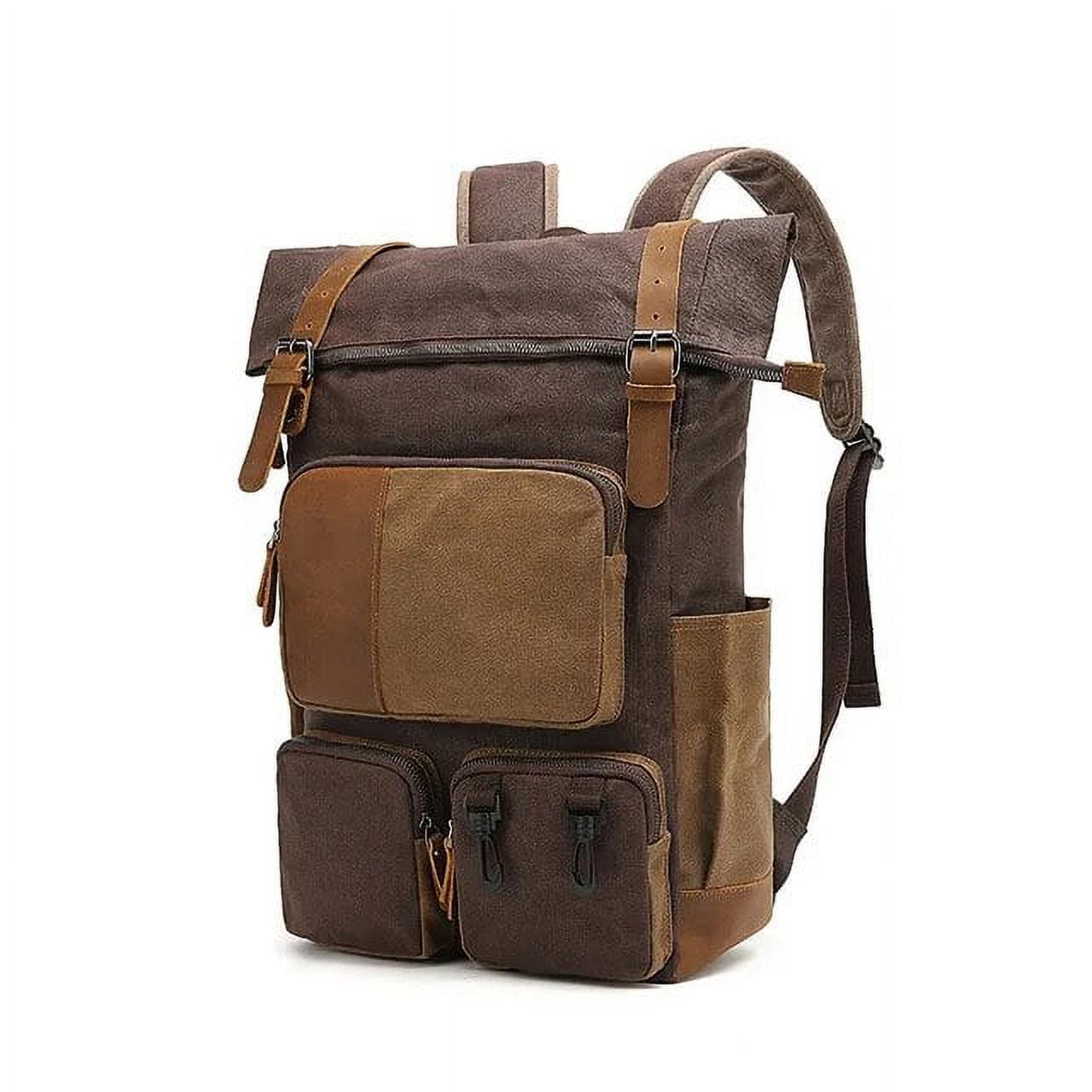 Kukuzhu Vintage Canvas Backpack for Men Leather Rucksack Knapsack ...