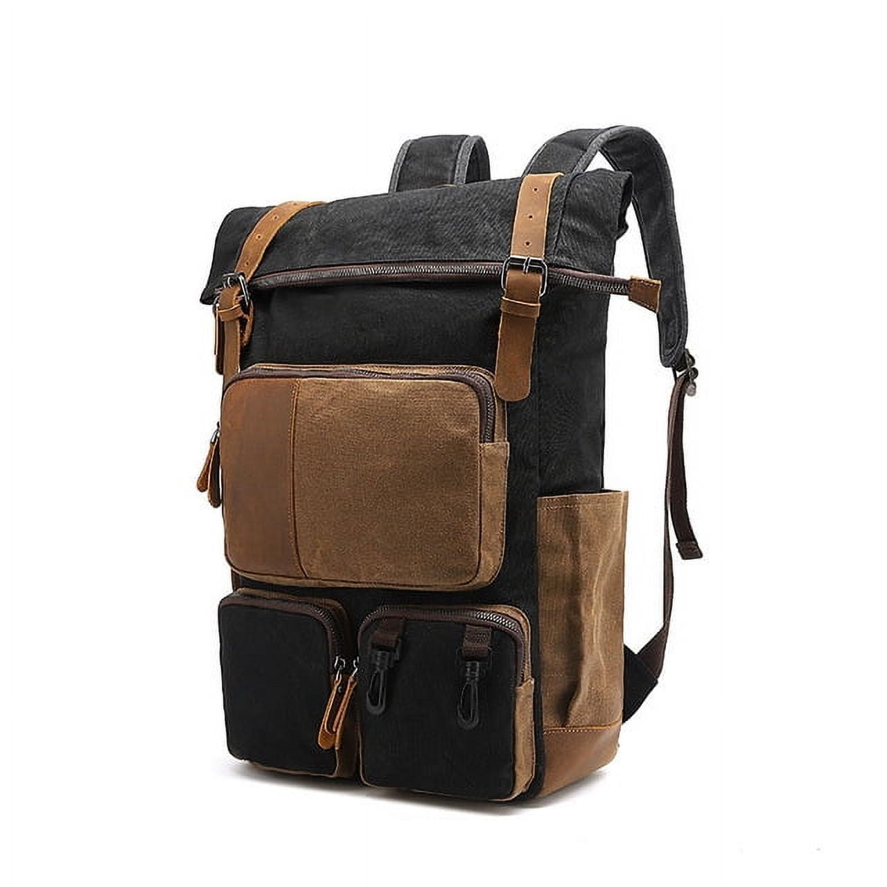 Kukuzhu Vintage Canvas Backpack for Men Leather Rucksack Knapsack ...