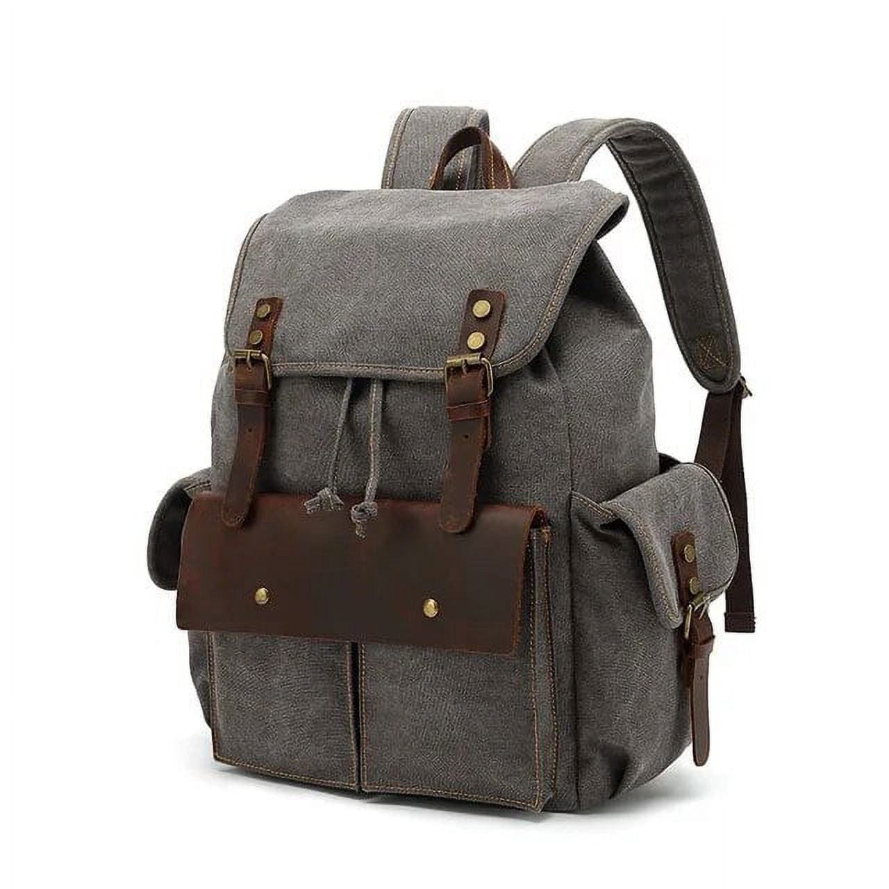 Kukuzhu Vintage Canvas Backpack for Men Leather Rucksack Knapsack Tote ...