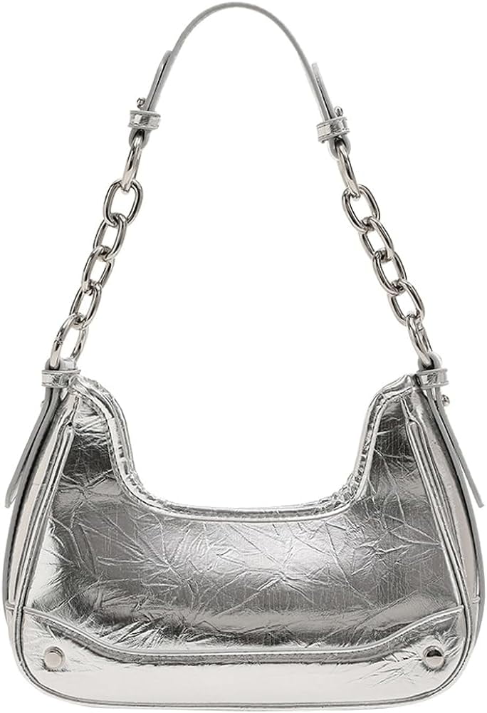 Kukuzhu Vintage Crescent Bag Silver Tote Purse for Women Y2k Tote Bag ...