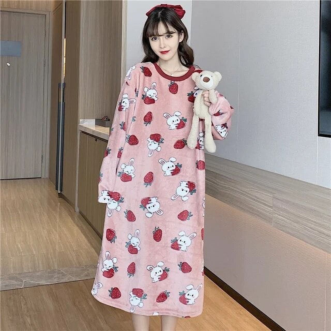 Kukuzhu Winter Long Sleeve Thick Warm Flannel Nightgowns For Women Long