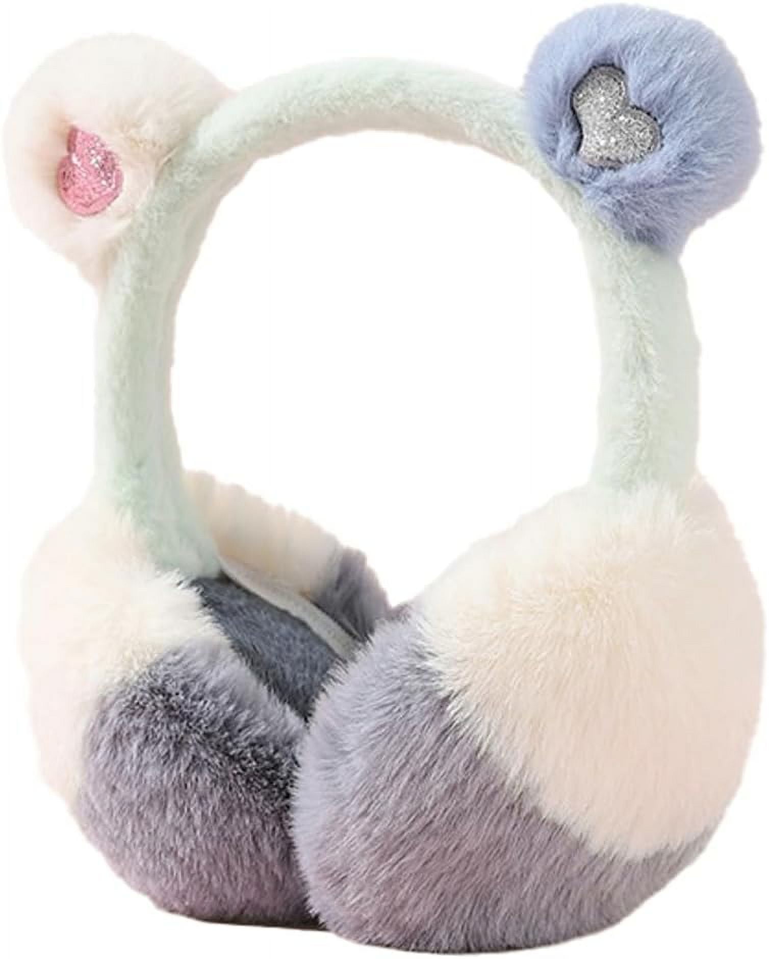 Kukuzhu Women Cute Earmuffs Y2K Winter Furry Plush Faux Fur Headband Ear Warmer Outdoor Foldable ...