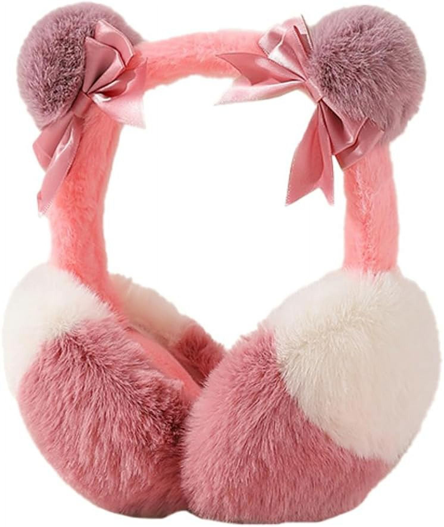 Kukuzhu Women Cute Earmuffs Y2K Winter Furry Plush Faux Fur Headband Ear Warmer Outdoor Foldable ...
