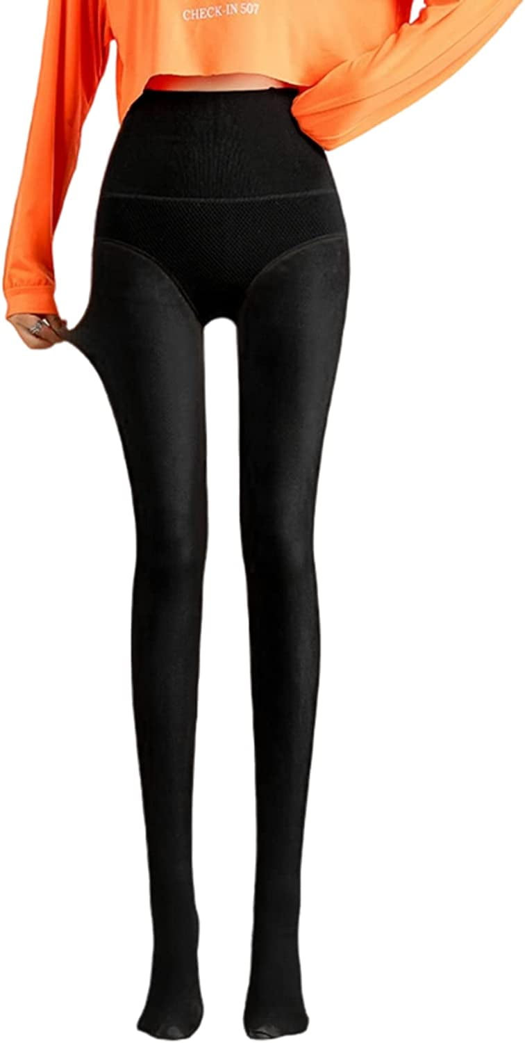 Kukuzhu Women Fleece Lined Tights with Control Top, Slim Sheer Fake ...